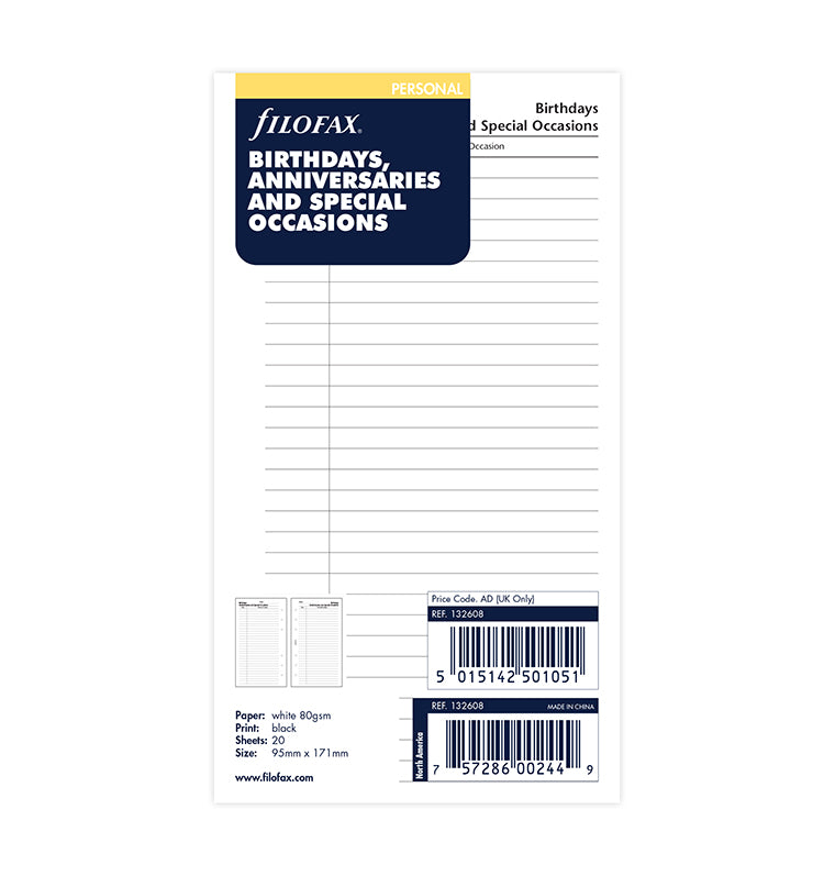 Geburtstage / Jahrestage - Personal – Filofax CH